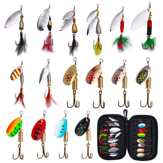 16PCS Spinner Bait Fishing Lure Spinnerbaits Spoon Bass Metal Blade Bag ...