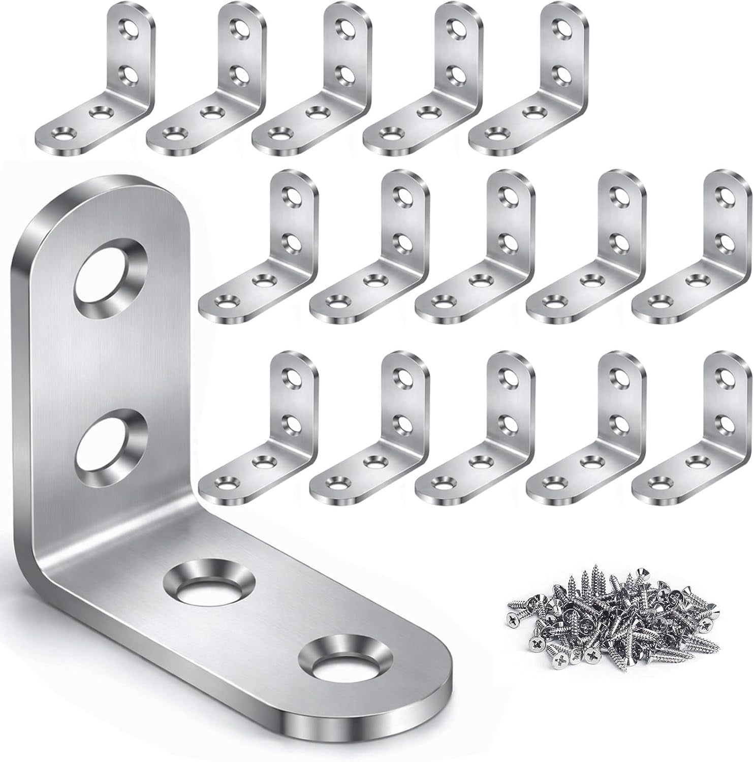 16PCS Stainless Steel L Brackets with 64 Screws, 90 Degree Right Angle ...