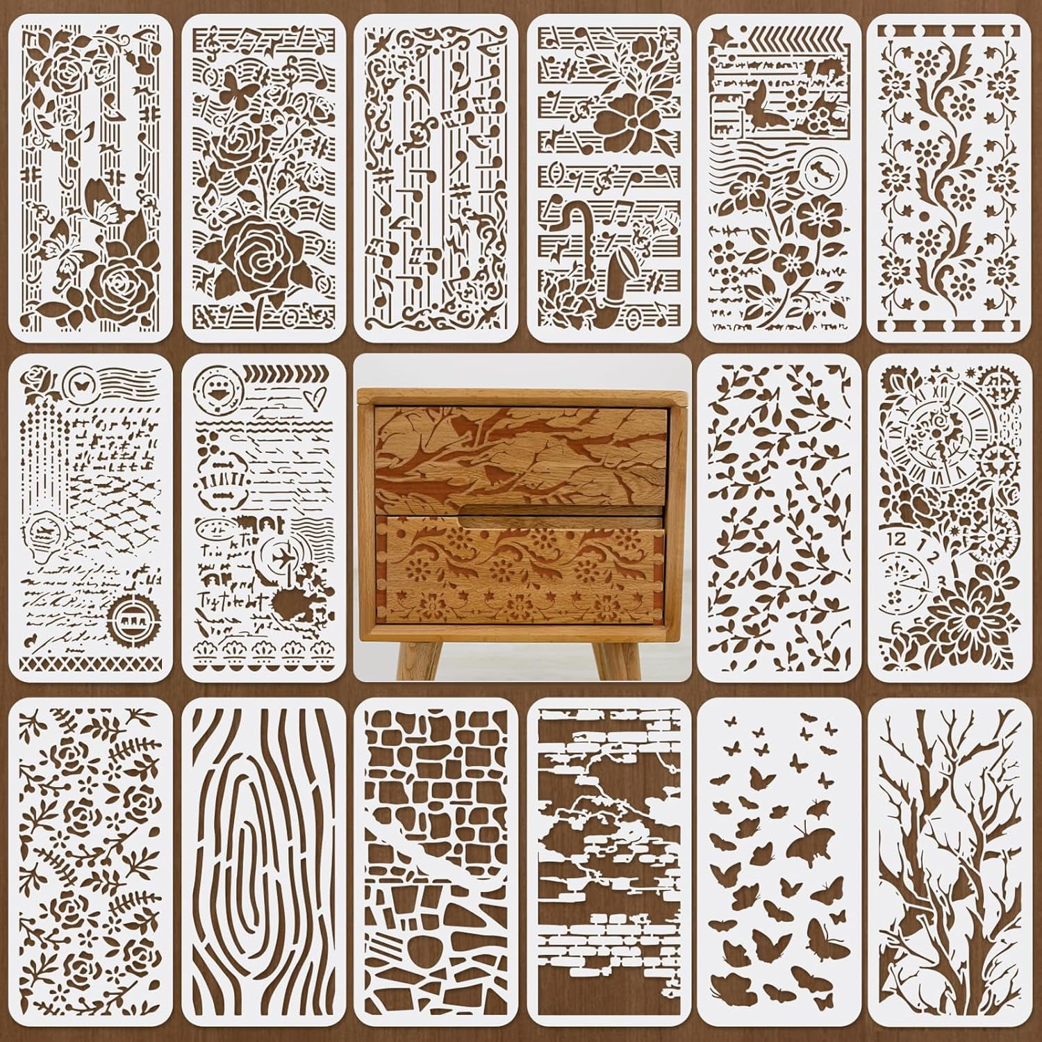 16PCS Stencils for Crafts Mixed Media Art Stencils Background Texture ...