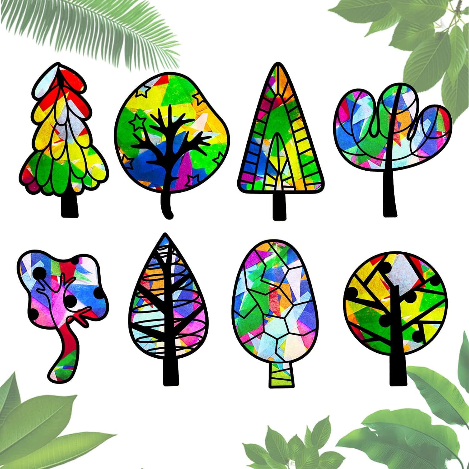 16PCS Tree Stained Glass Paper Suncatcher Leaves Suncatcher Kit with ...