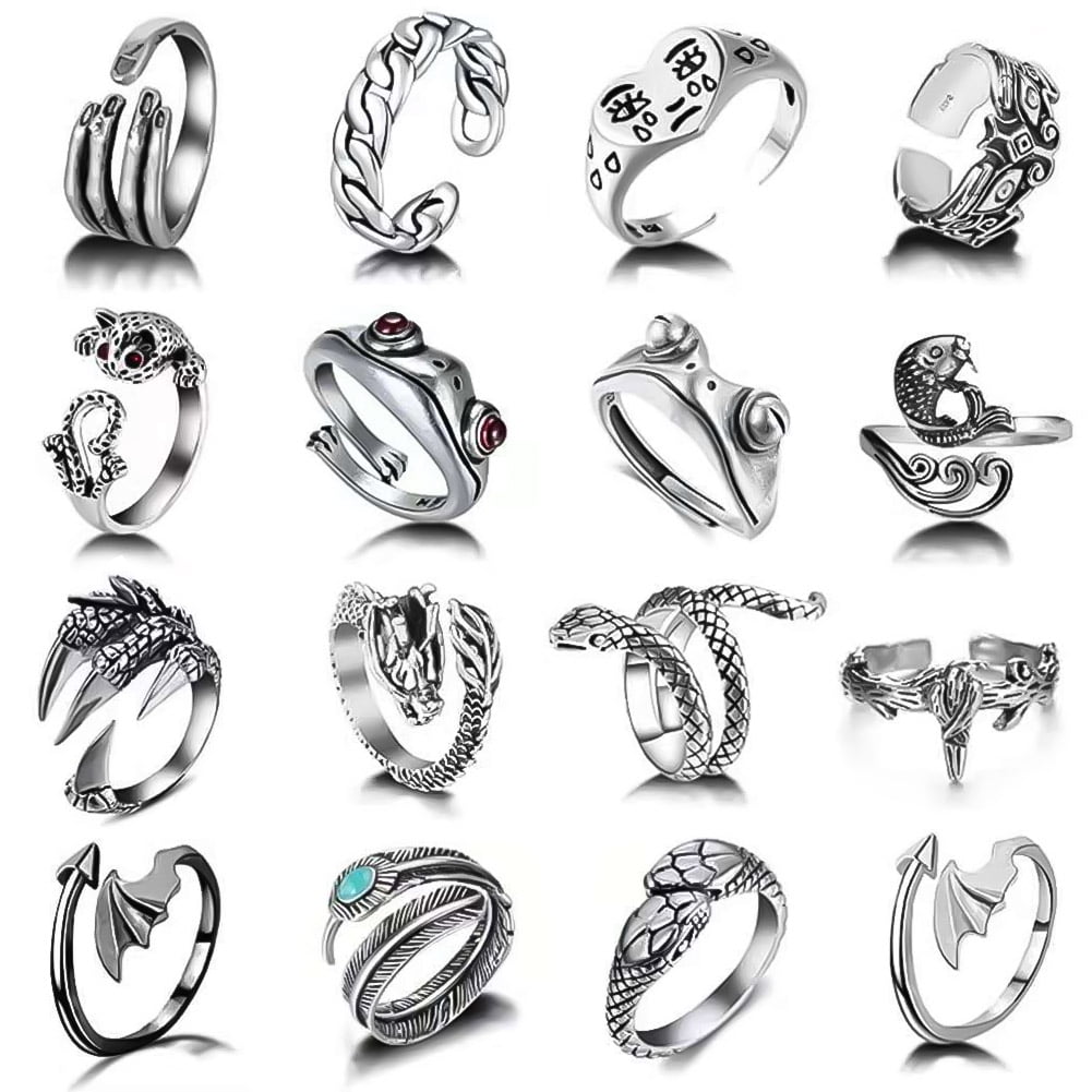 16PCS Vintage Knuckle Rings Set,Kucheed Cute Frog Snake Cate Dragon ...