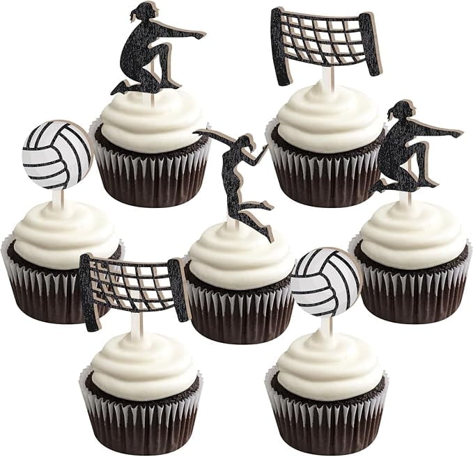 16PCS Volleyball Cupcake Toppers Wooden for Volleyball Party ...