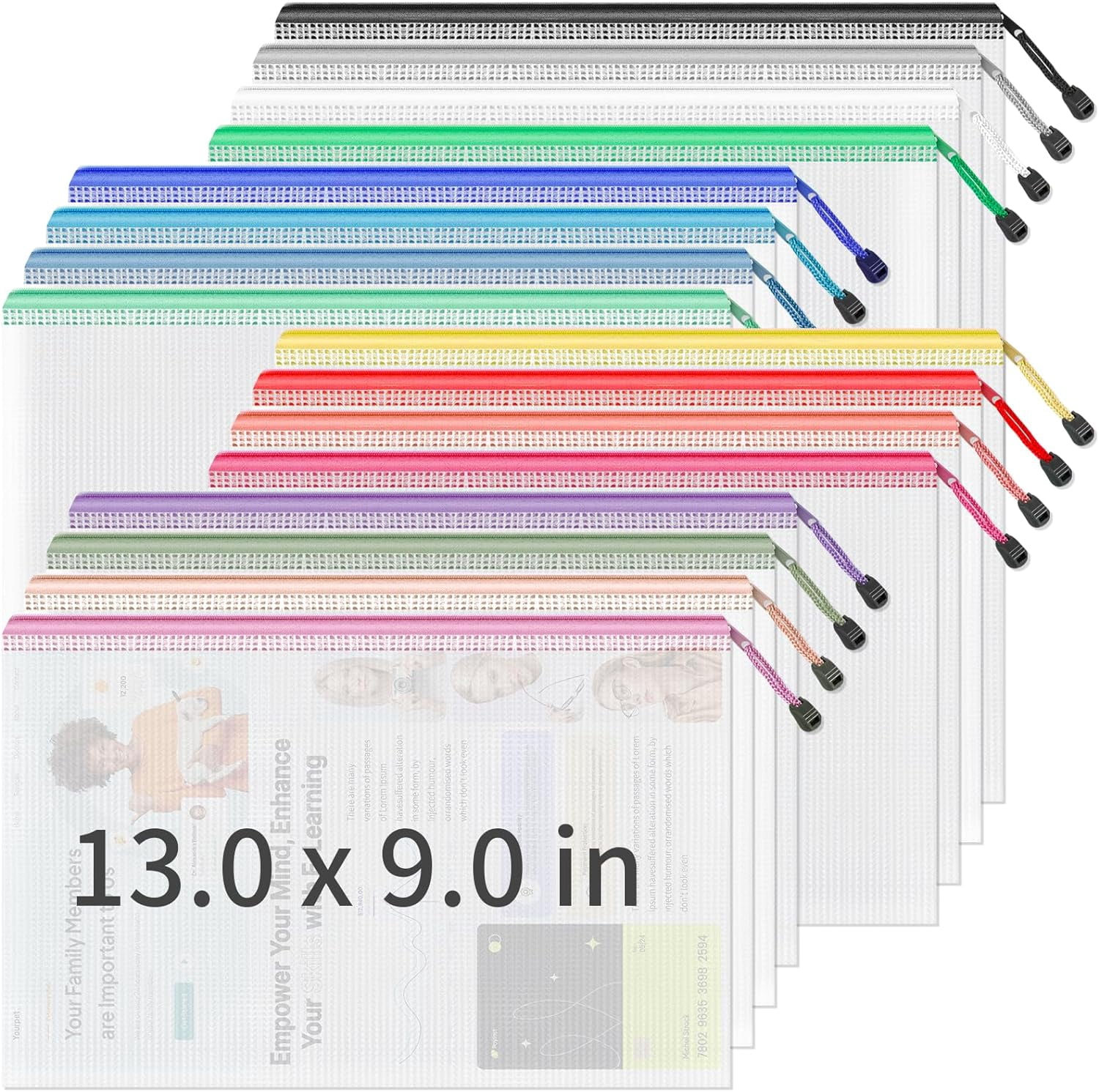 16PCS Zipper Pouch, Mesh Bags with Zipper, 16 Color A4/Letter Size ...