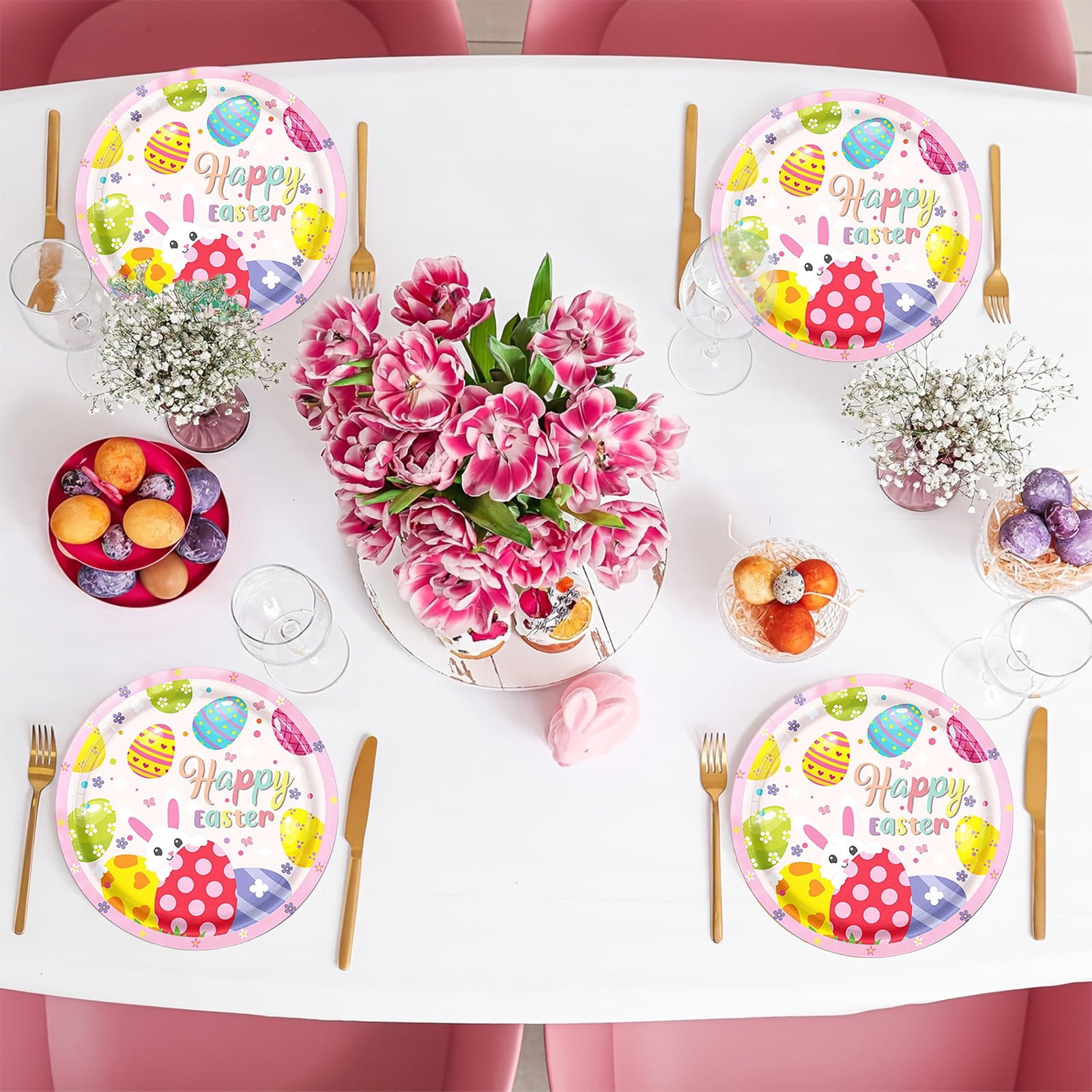 16PCs 9" Round Easter Paper Plates with Easter Eggs and Bunny ...