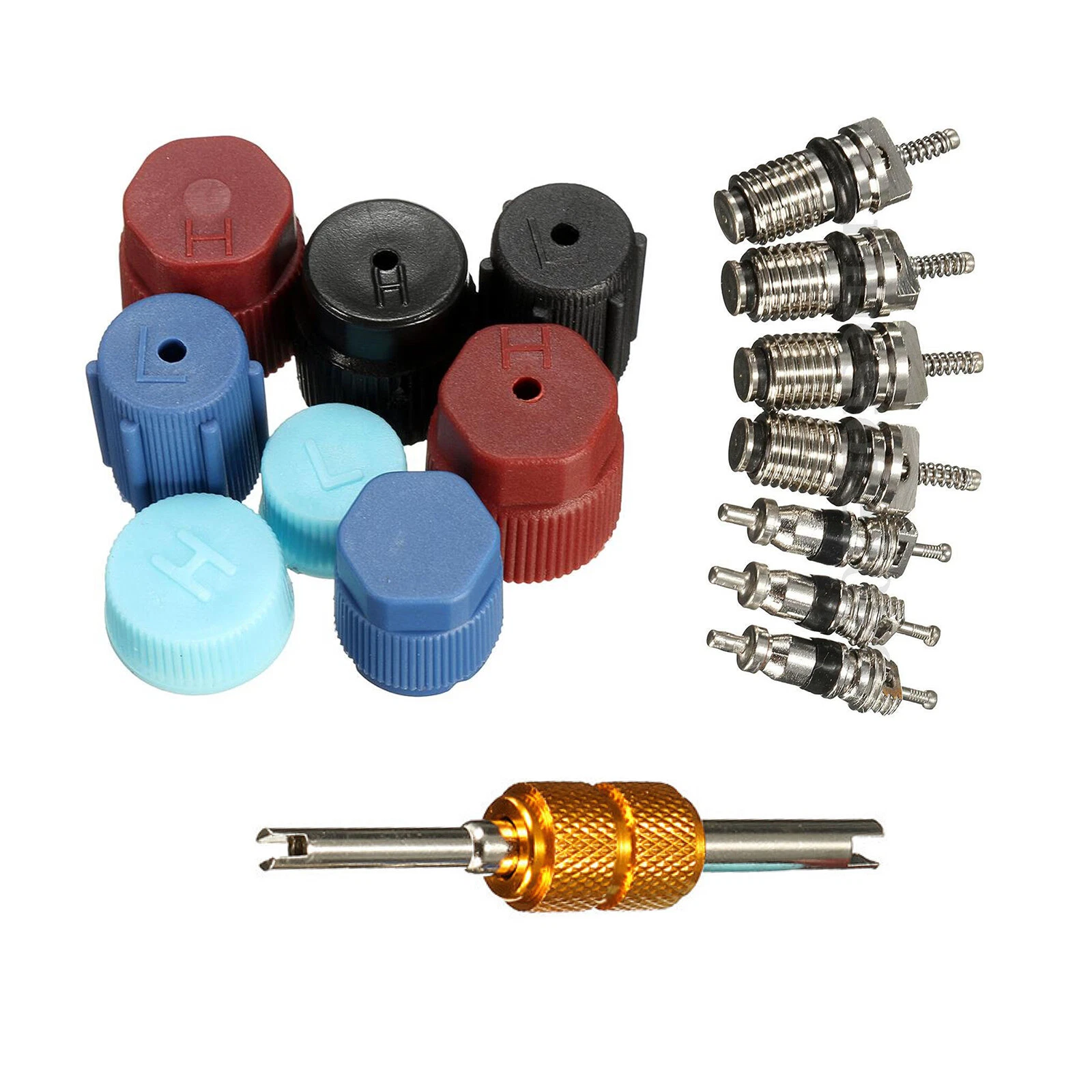 16Pack A/C Valve Core Kit Ac System Cap & Valve Stem Cores Seal Remover ...