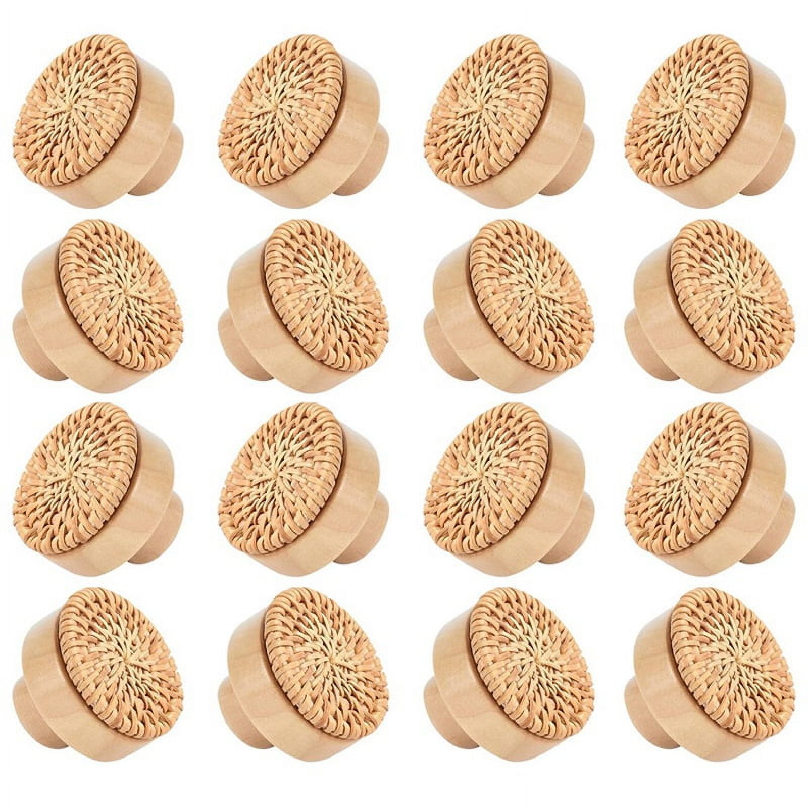 16Pack Boho Rattan Dresser Knobs,Round Cabinet Knobs Wood Furniture ...
