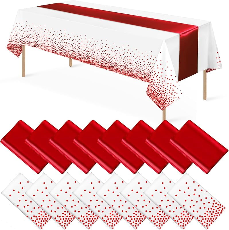 16Pack Disposable Plastic Tablecloths and Satin Table Runner Set Black ...