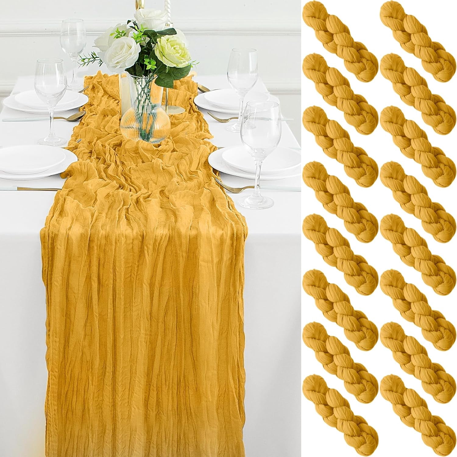 16Pack Mustard Yellow Gold Cheesecloth Table Runner 10FT Gauze Cheese ...