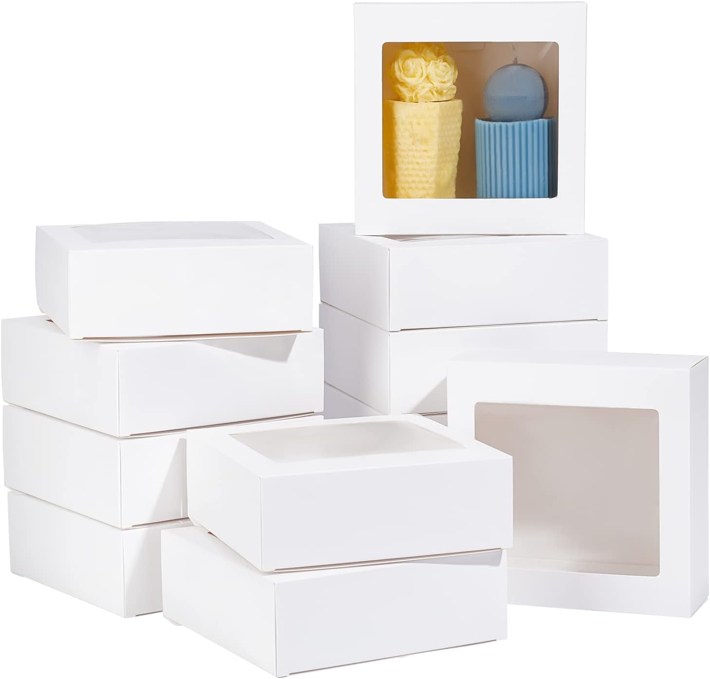 16Packs 14x14x5cm Clear PVC Square Window Gift Boxes - White Kraft ...