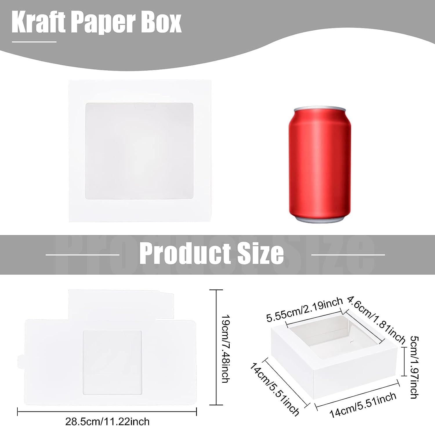16Packs 5.5x5.5x2inch Clear PVC Square Window Gift Boxes White Kraft ...