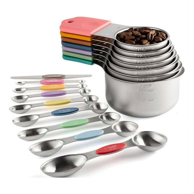 16Pc Magnetic Stainless Steel Measuring Cups&Spoons Set, 7 Heavy Duty ...