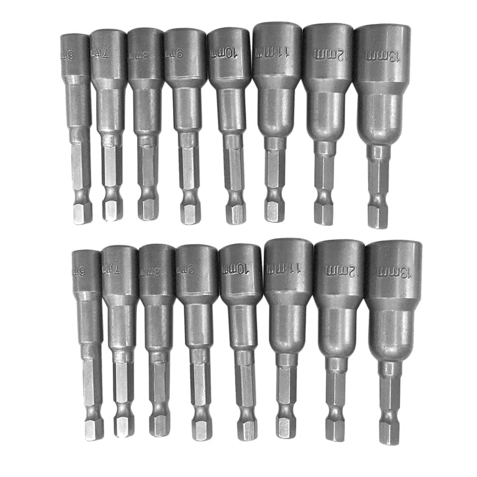 16Pcs 1/4 Inch Hex Magnetic Nut Driver Socket Set Metric Impact Drill ...