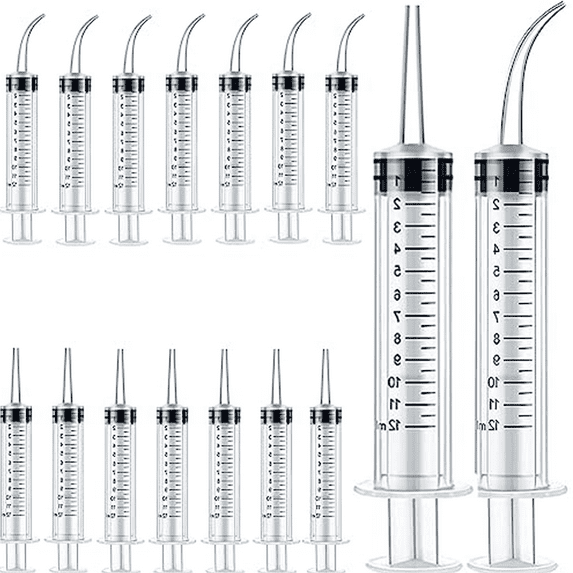 16Pcs 12ml/cc Plastic Syringes Set, Syringe with Curved Tip and ...