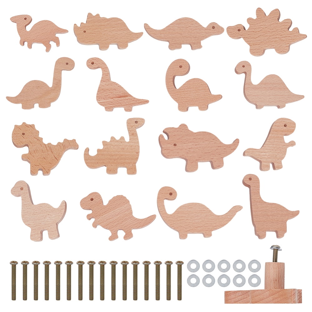 16Pcs 16 Styles Dinosaur Wood Drawer Knob with Screws Cabinet Pulls ...