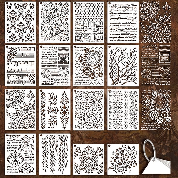 16Pcs 16 Styles Floral PET Hollow Out Drawing Painting Stencils for DIY ...