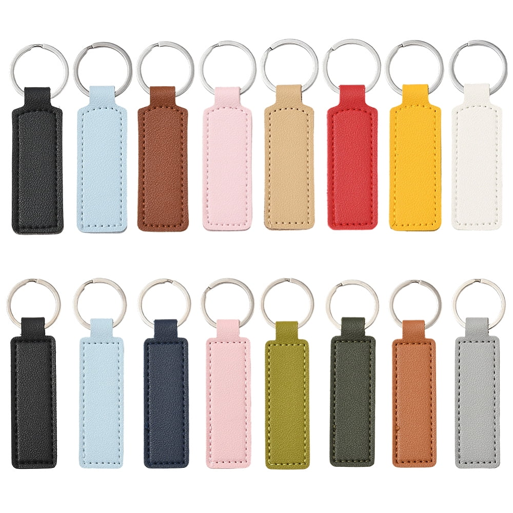 16Pcs 16 Styles PU Leather Keychain with Alloy Rings Mixed Color 95 ...