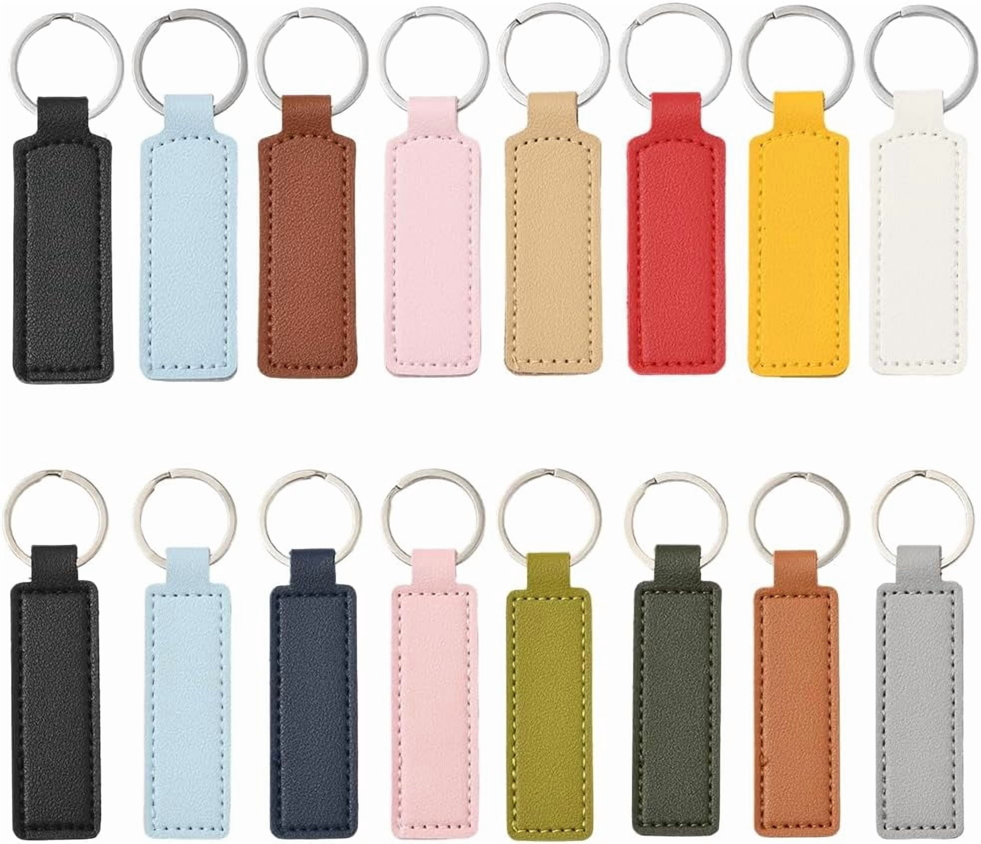 16Pcs 16 Styles PU Leather Keychain with Alloy Rings Mixed Color 95 ...