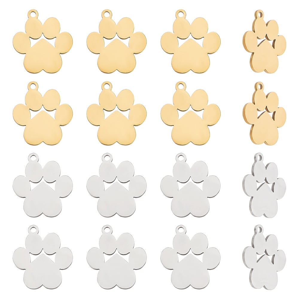 16Pcs 2 Colors 201 Stainless Steel Pendants Laser Cut Pendants Dog Paw ...