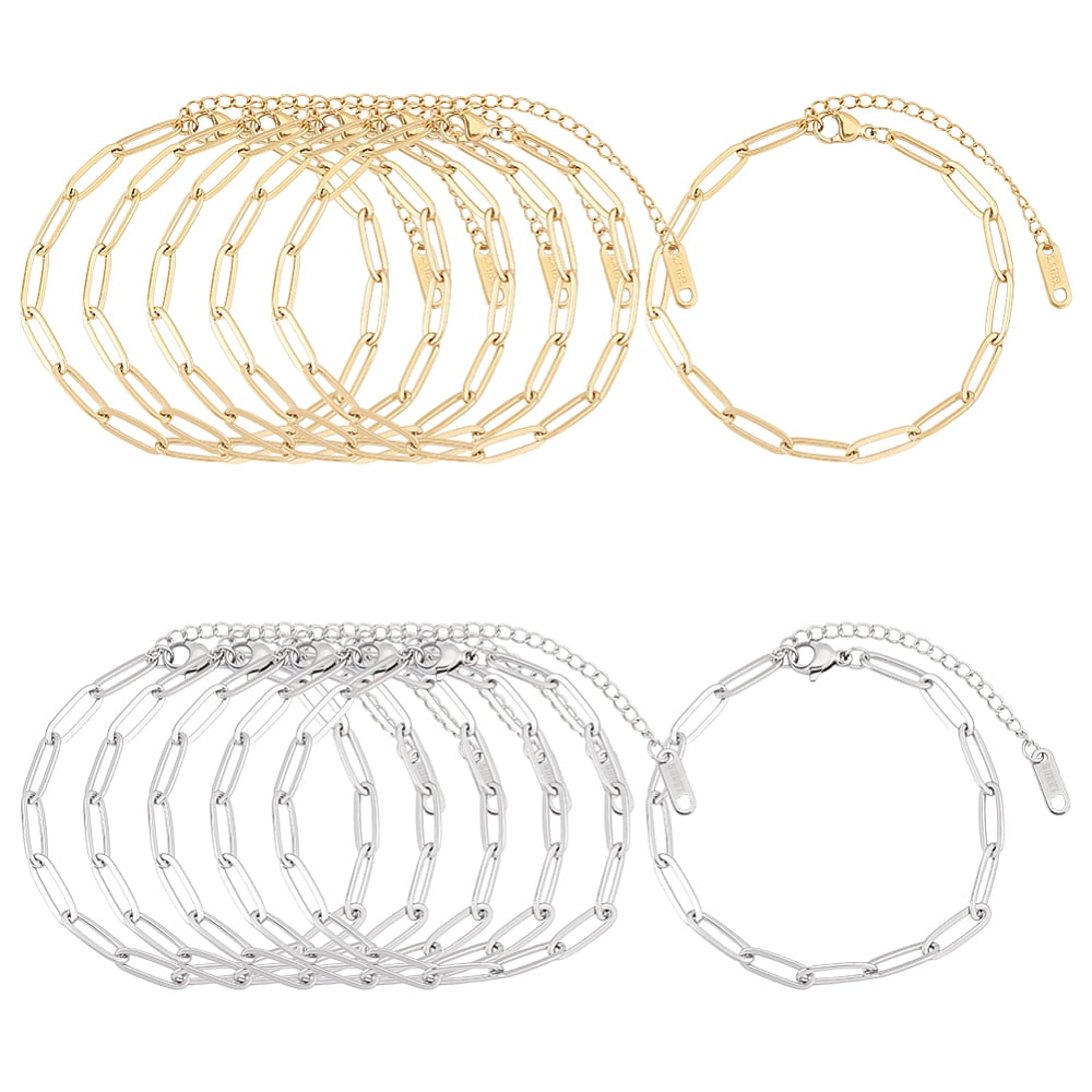 16Pcs 2 Colors 304 Stainless Steel Paperclip Chains Bracelets for Women ...