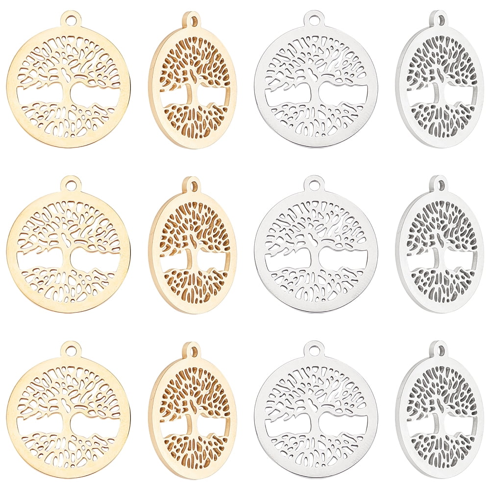 16Pcs 2 Colors 304 Stainless Steel Pendants Manual Polishing Flat Round ...