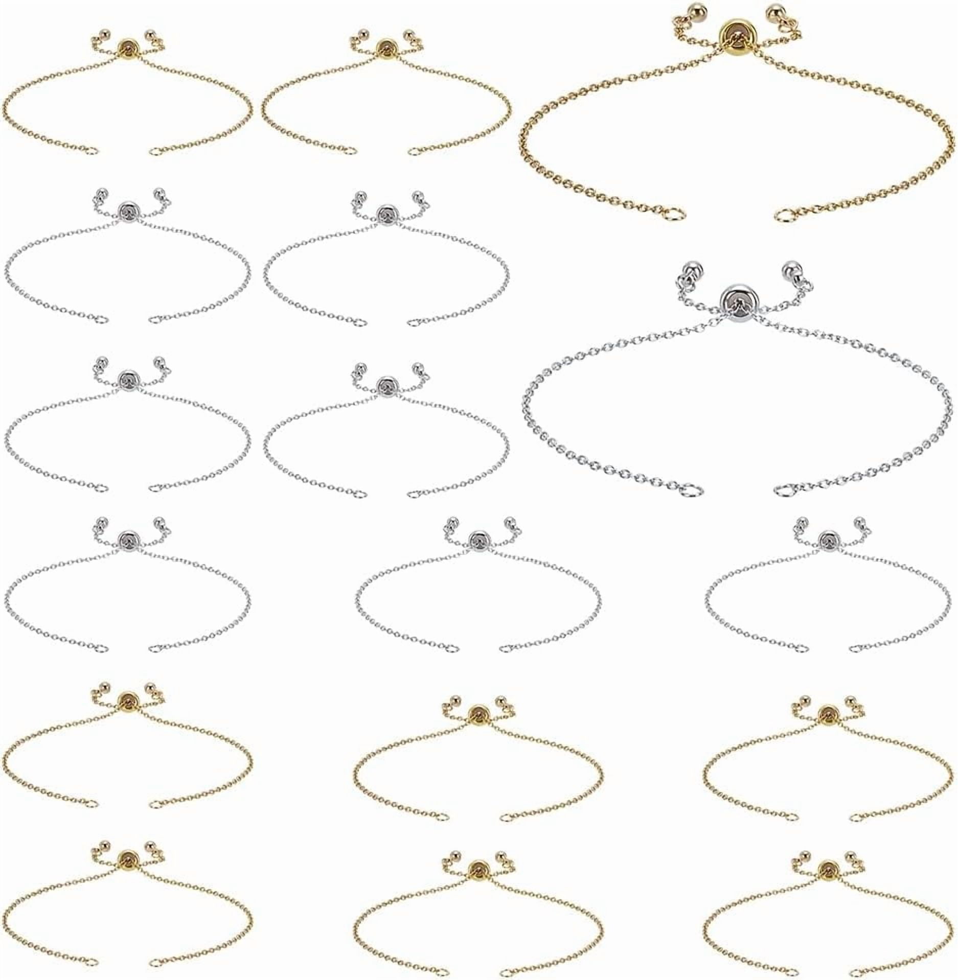 16Pcs 2 Colors Adjustable Slider Bracelets 304 Stainless Steel Extender ...