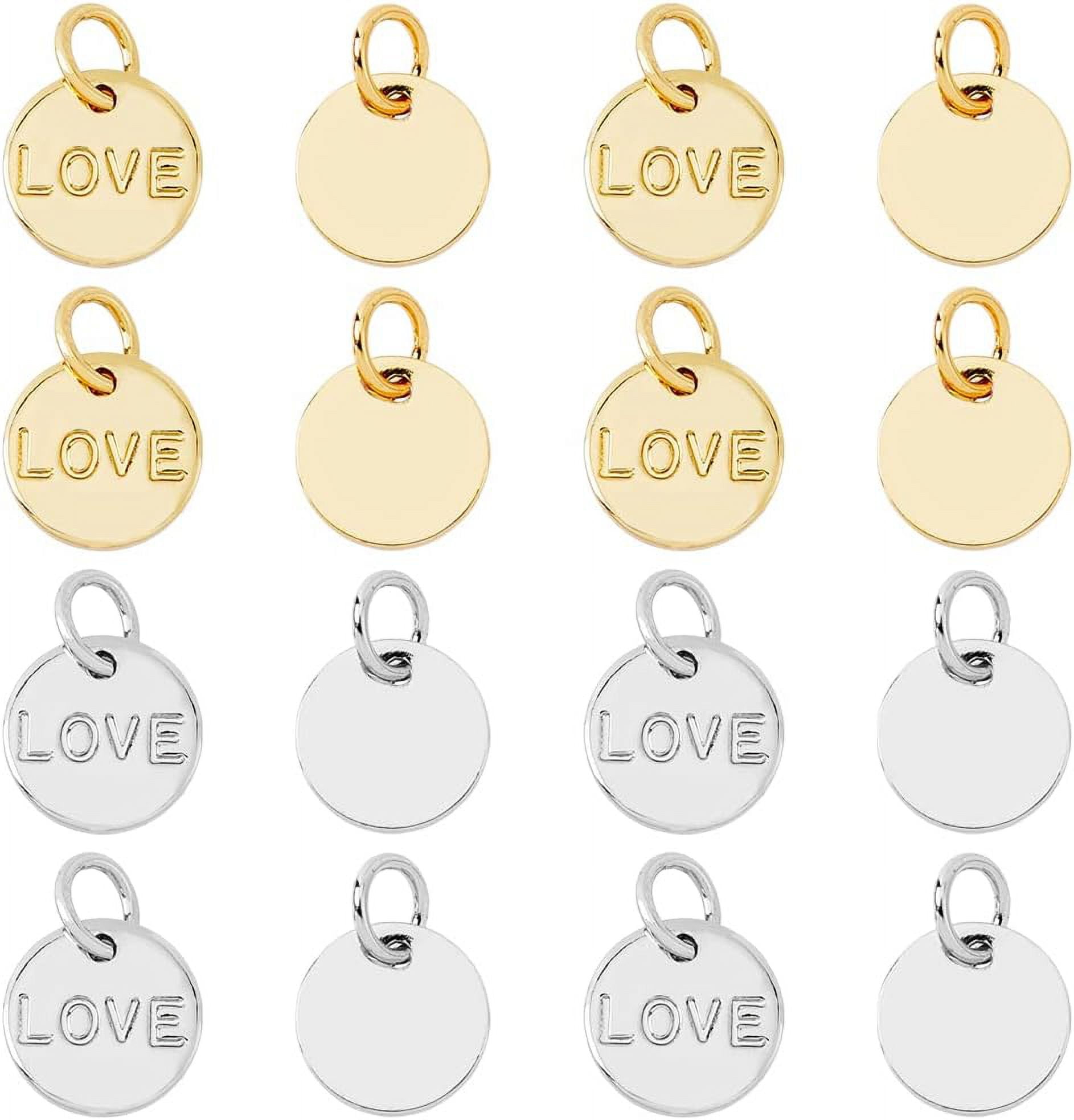 16Pcs 2 Colors Brass Love Words Pendants Flat Round Charms with Jump ...