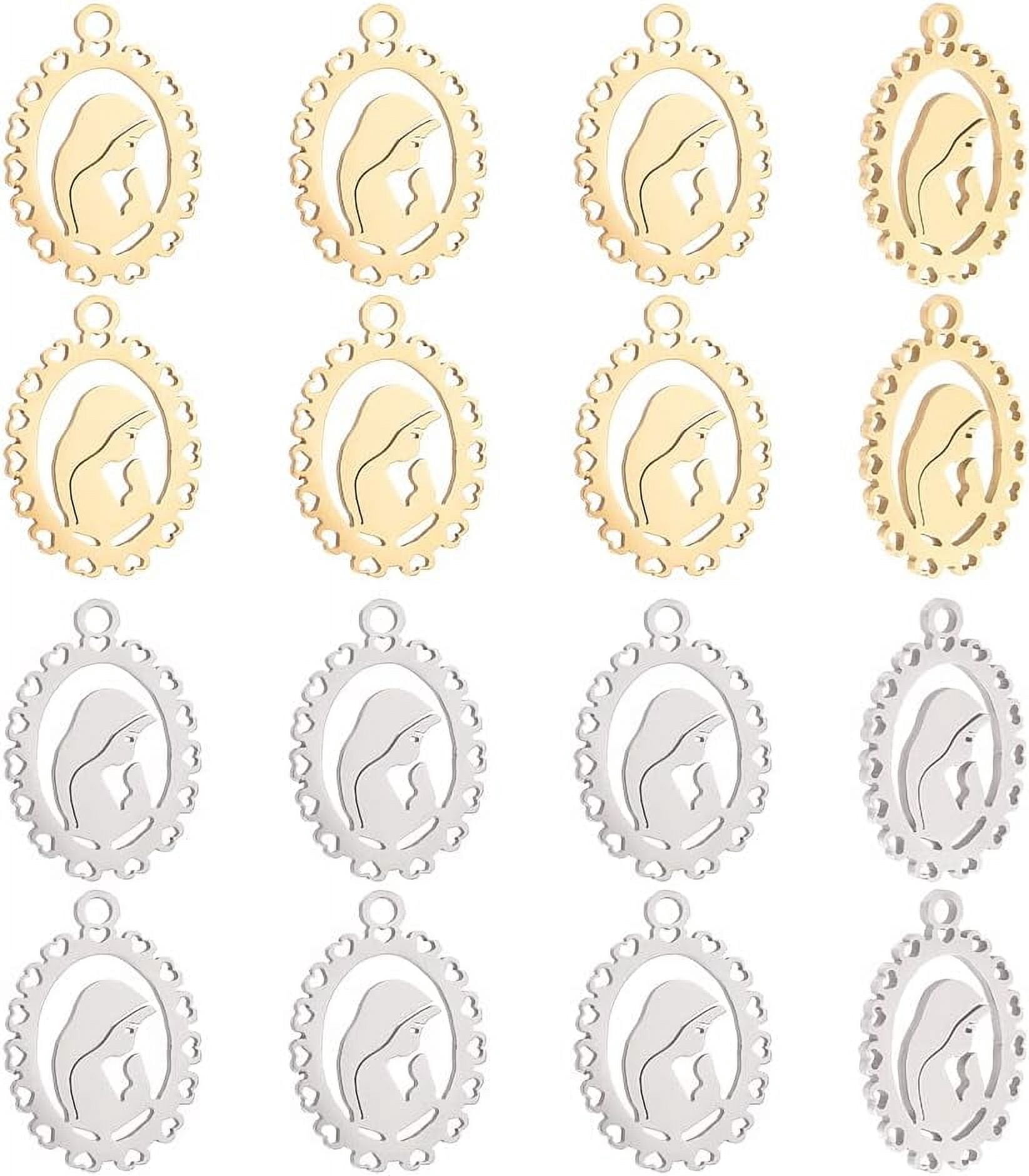 16Pcs 2 Colors Our Lady Stainless Steel Charms 17.5x13.5mm Oval with ...