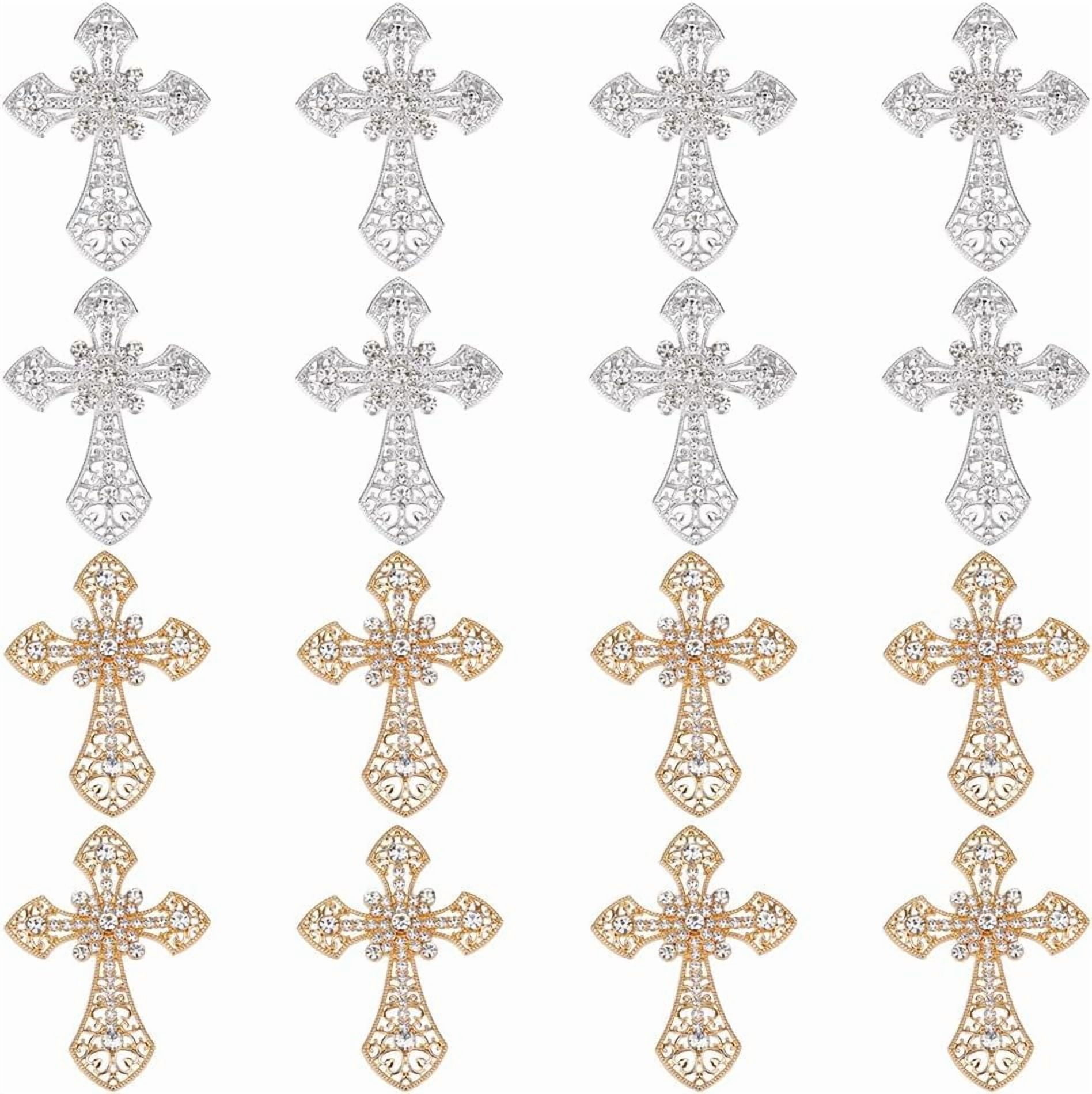 16Pcs 2 Colors Rhinestone Cross Embellishments Golden Silver Alloy ...