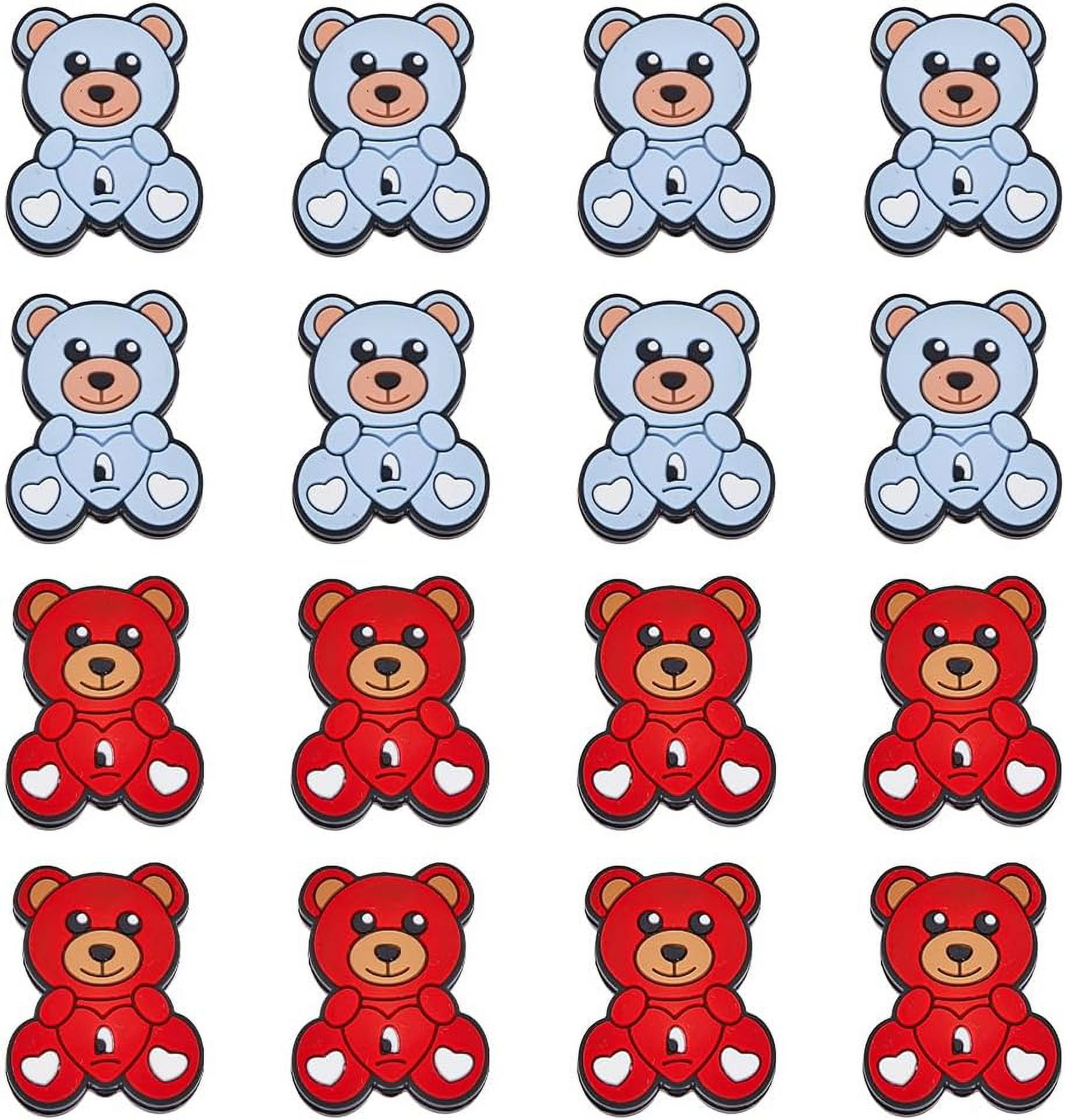 16Pcs 2 Colors Silicone Beads Flat Bear Spacer Beads Cartoon Animal ...