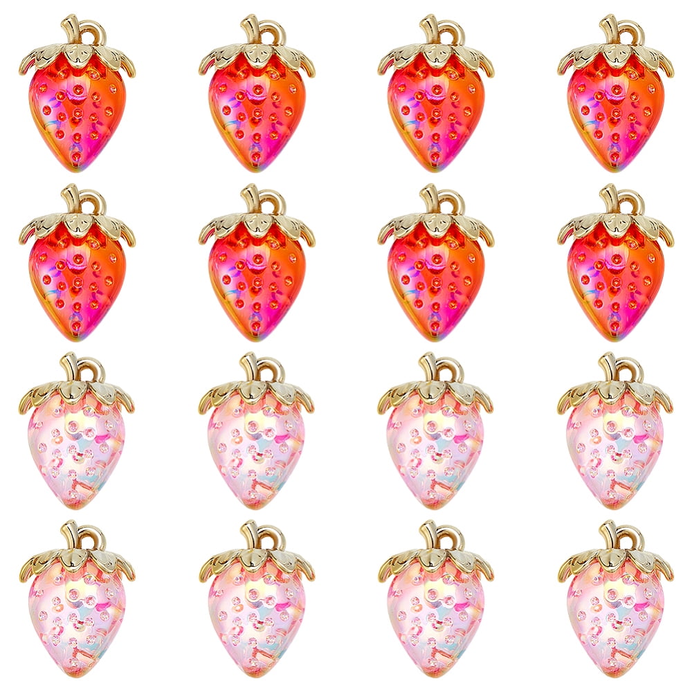 16Pcs 2 Colors Transparent Acrylic Pendants Strawberry Charms Mixed ...