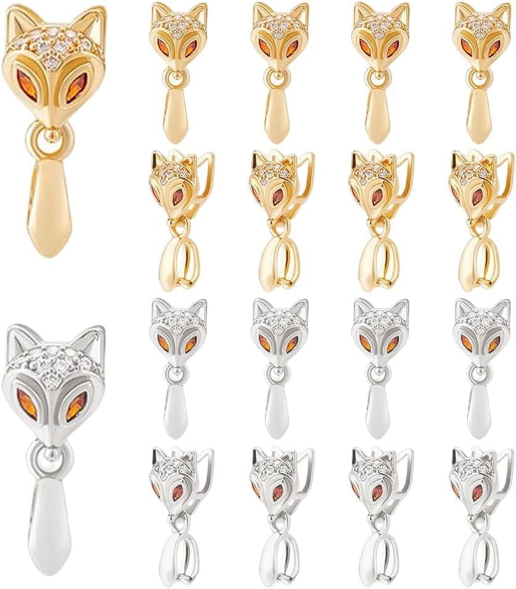 16Pcs 2 Colors Zirconia Pinch Bails Brass Fox Face Pinch Clip Bails ...