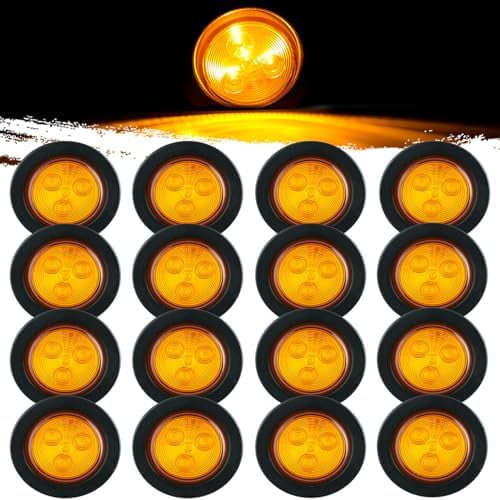 16Pcs 2" Inch Round Amber LED Trailer Side Marker Lights 4 LED, 2 ...