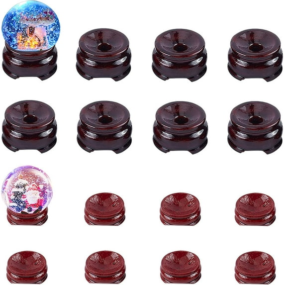 16Pcs 2 Sizes Wooden Sphere Stands Oriental Wood Display Stand Base Egg ...