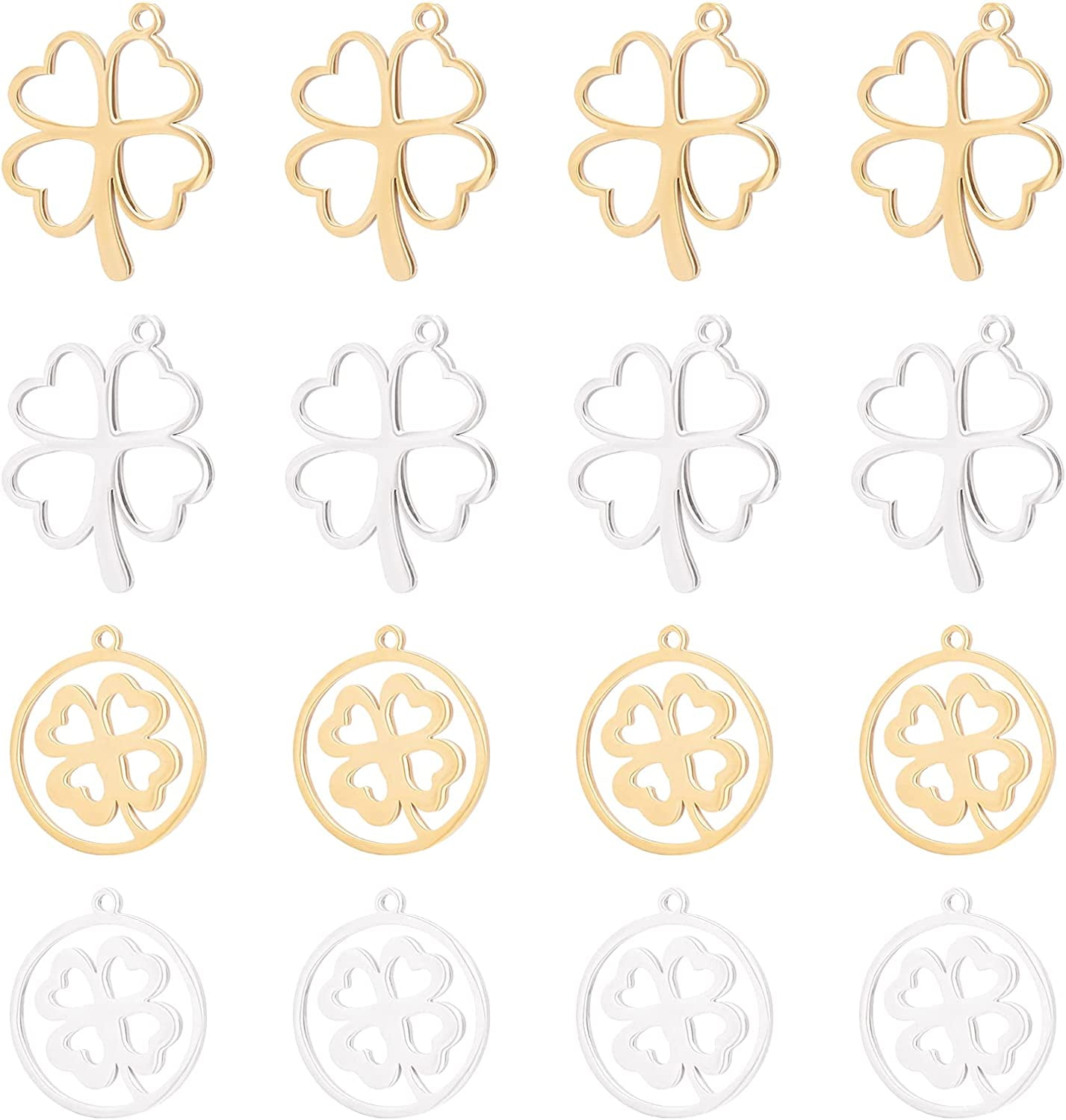16Pcs 2 Style Stainless Steel Hollow Four Leaf Clover Pendant St ...