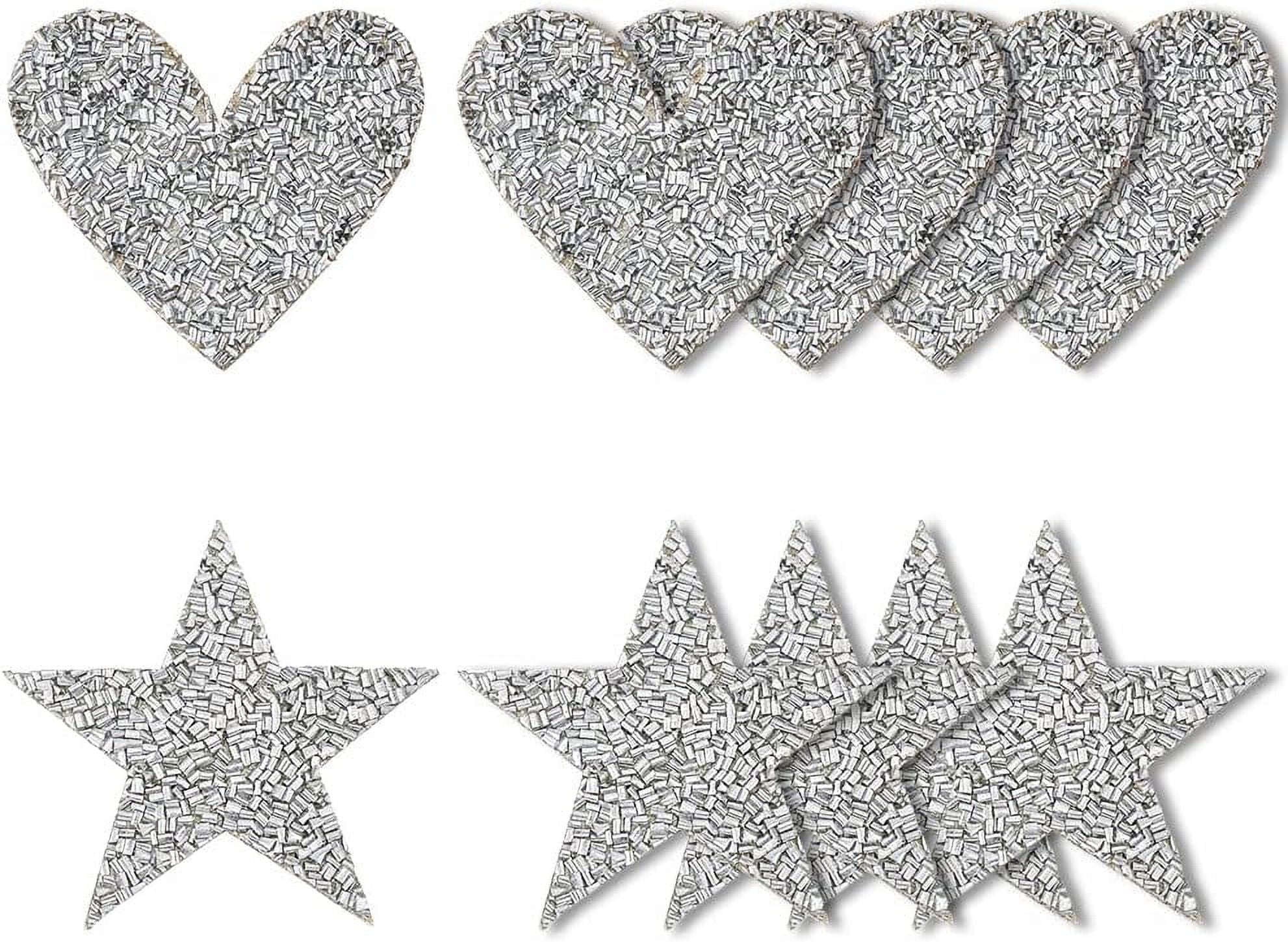16Pcs 2 Style Star and Heart Beaded Appliques Patch Silver Iron on Sew ...