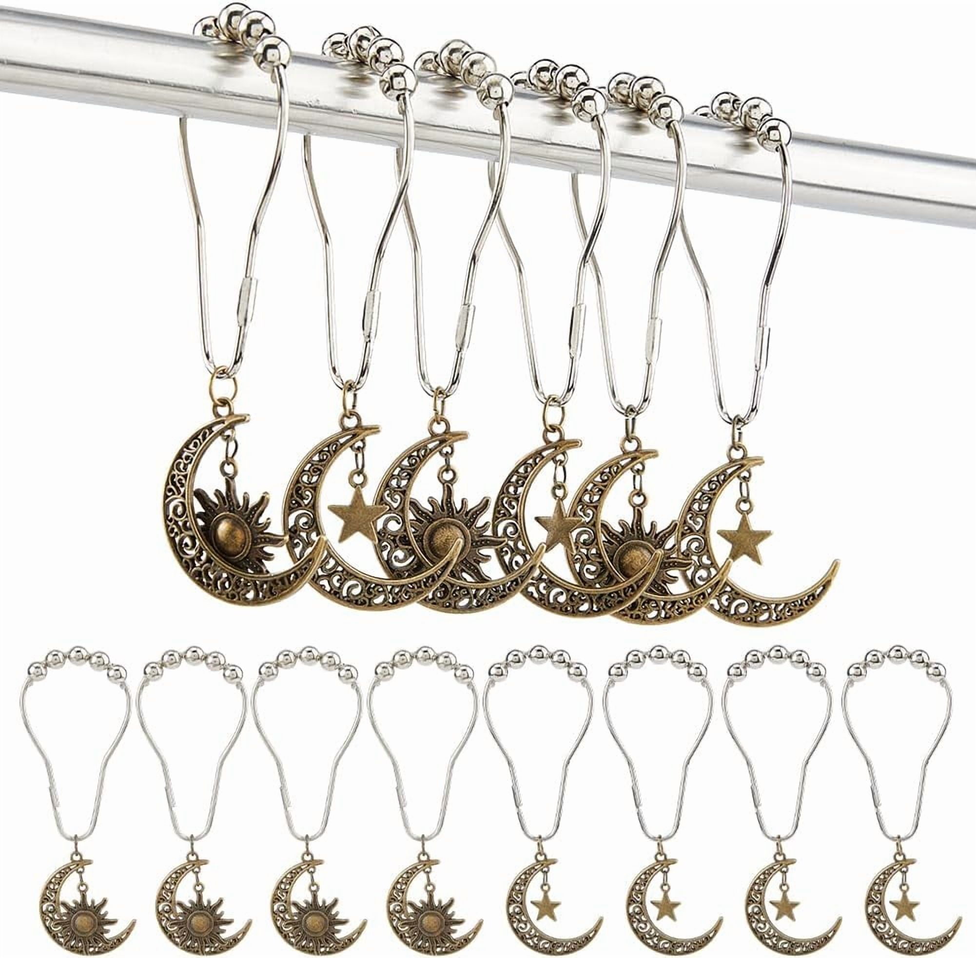 16Pcs 2 Style Sun Moon Curtain Hooks Bronze Rustproof Curtain Rings Set ...