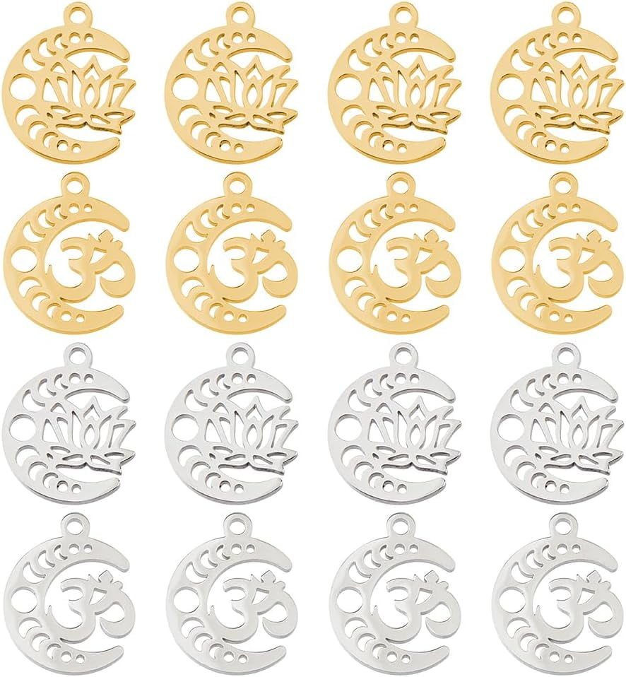16Pcs 2 Styles Moon Phase Charms Stainless Steel Crescent Moon Charm 2 Colors Laser Cut Moon ...