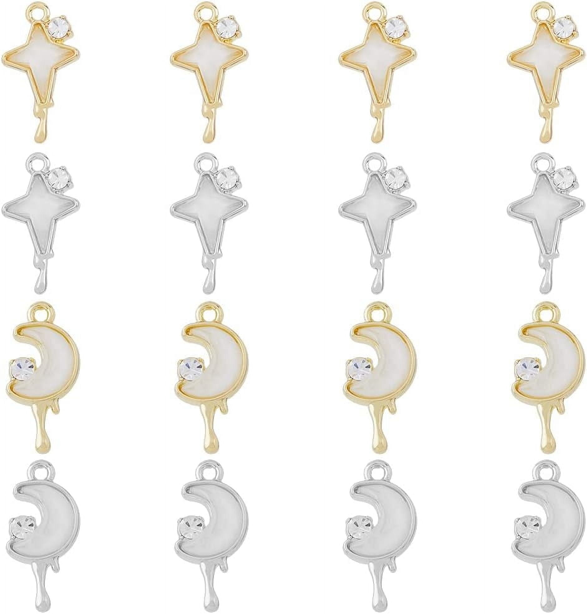 16Pcs 2 Styles Moon Star Charms Platinum and Gold Cubic Zirconia ...