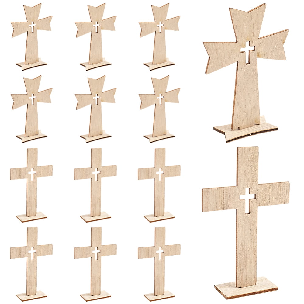 16Pcs 2 Styles Wooden Standing Crosses Wood Table Decor Easter ...