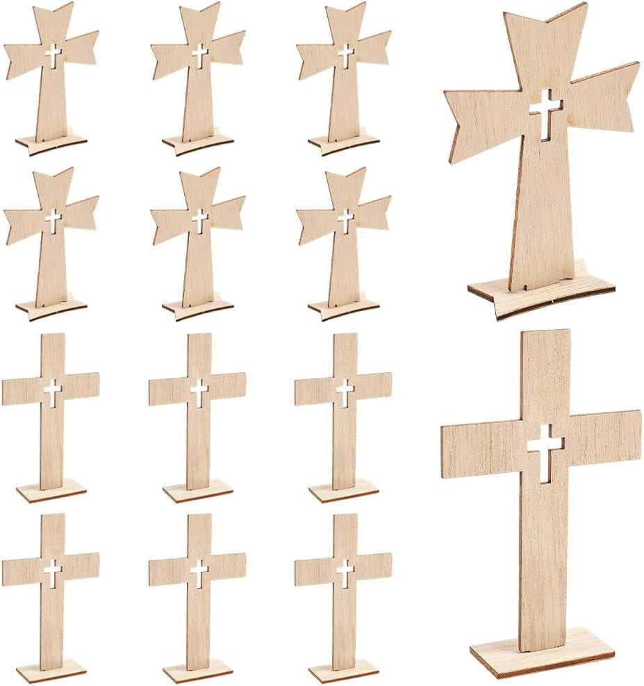 16Pcs 2 Styles Wooden Standing Crosses Wood Table Decor Easter ...