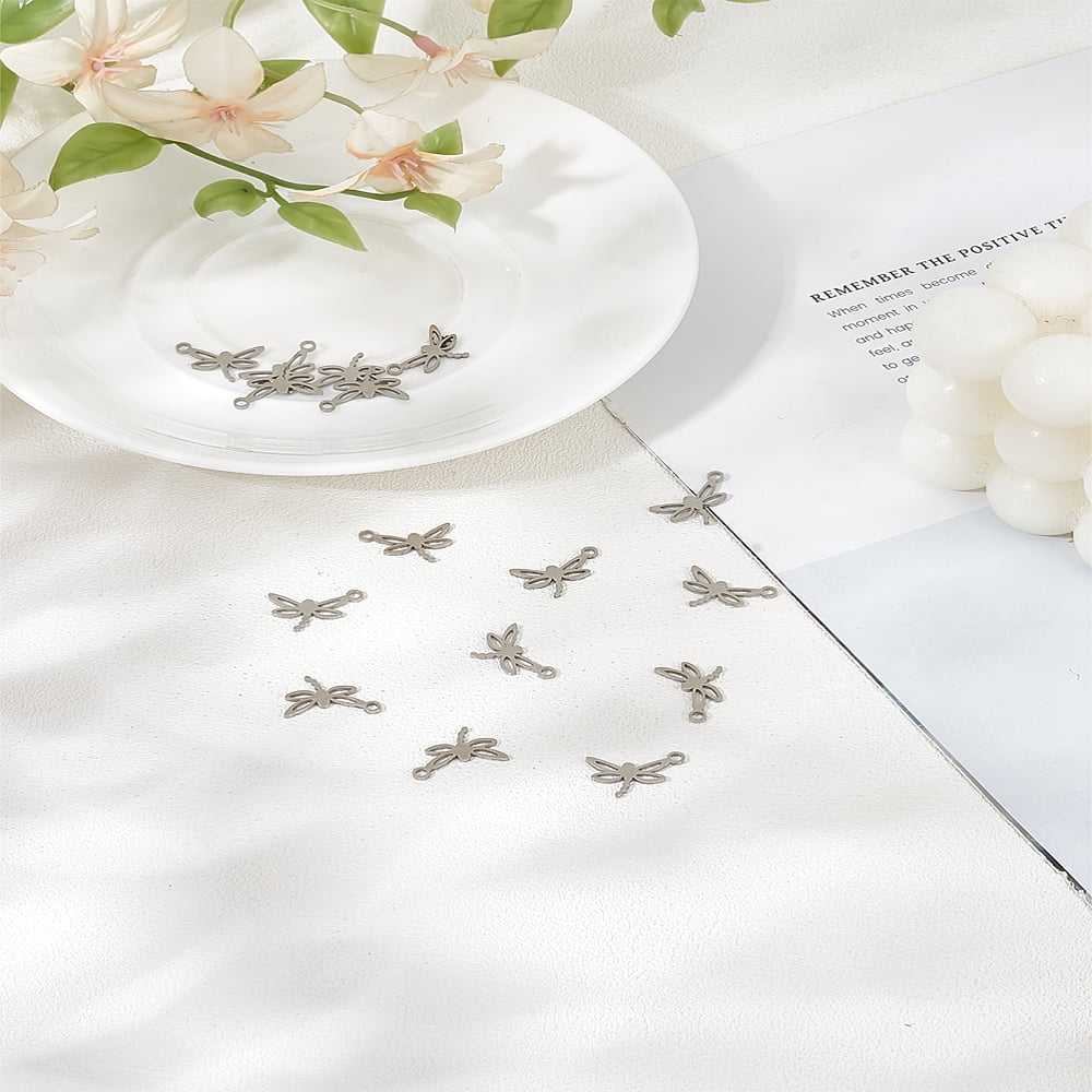 16Pcs 304 Stainless Steel Pendants Dragonfly Stainless Steel Color ...