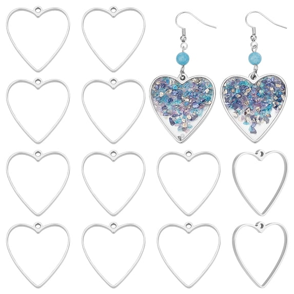 16Pcs 304 Stainless Steel Pendants Moon Star Heart Triangle Charm Heart ...