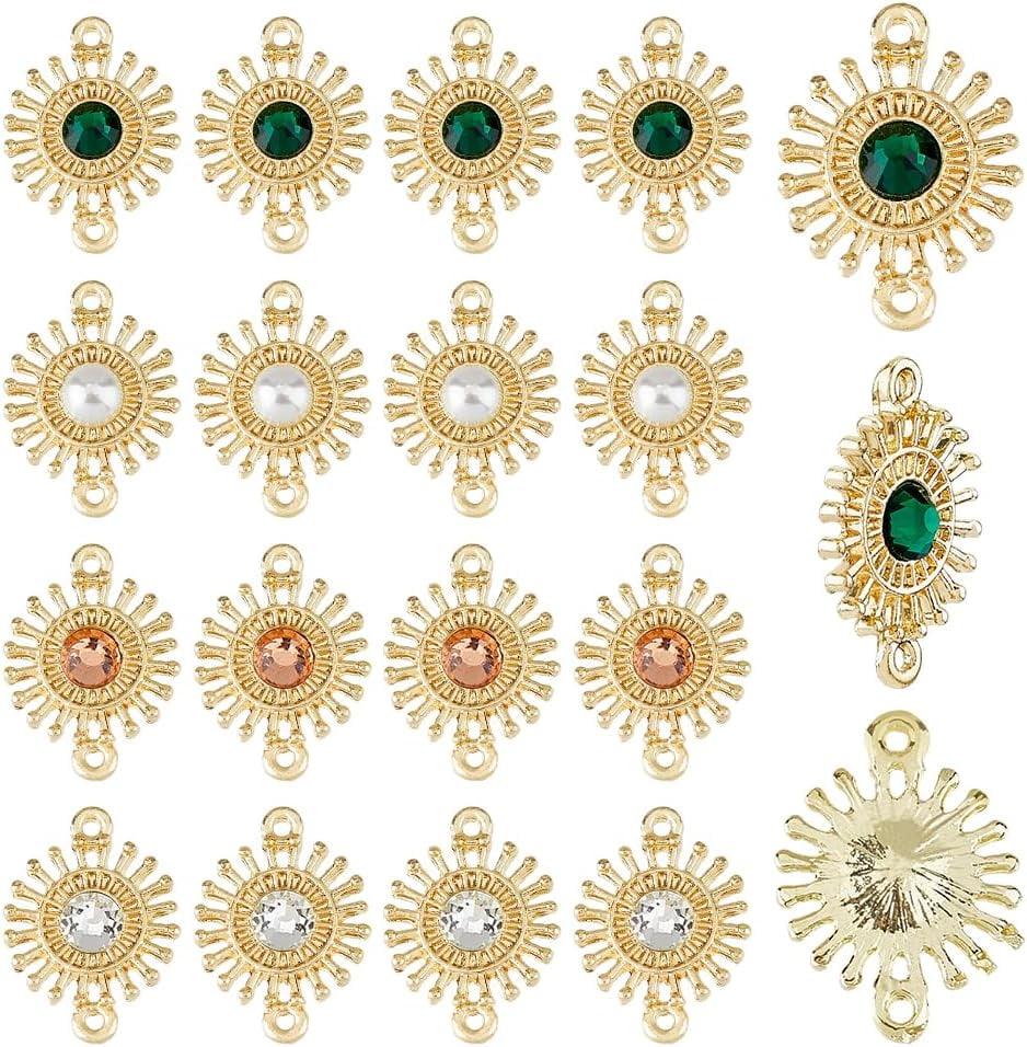 16Pcs 4 Colors Alloy Sun Charms Rhinestone Connector Charm Double Loop ...