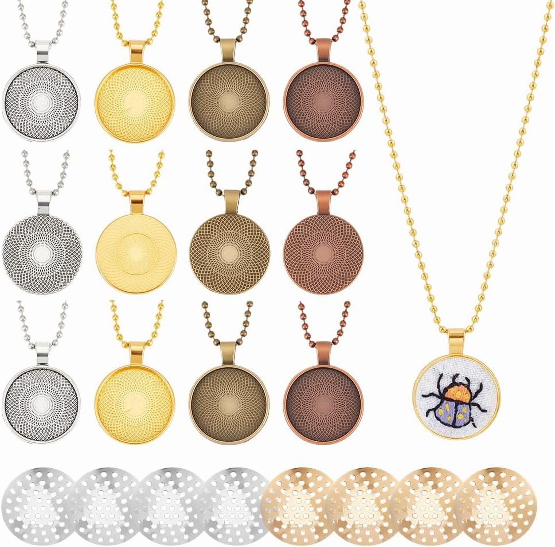 16Pcs 4 Colors Round Bezel Pendant Trays Iron Ball Chain Necklaces ...
