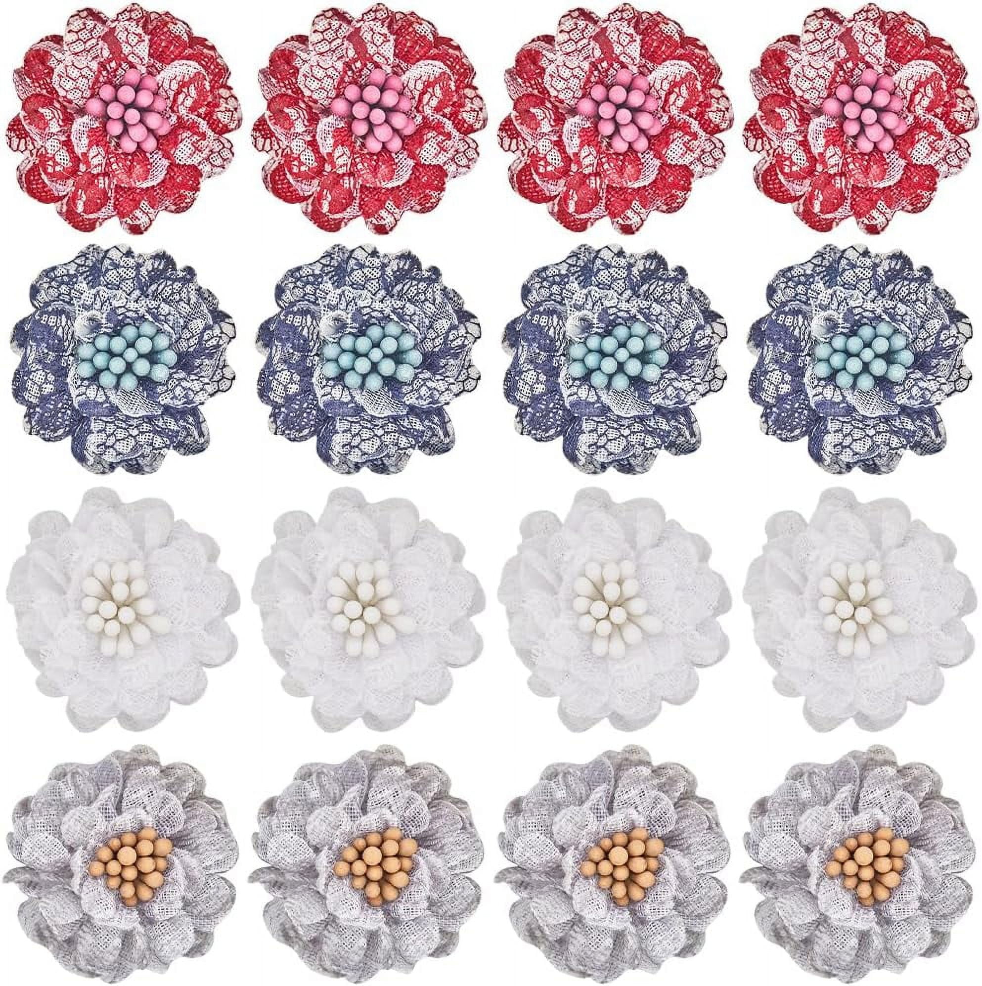 16Pcs 4 Colors Small Cloth Flower 1.1"/2.8cm Floral Sew on Fabric Mini ...