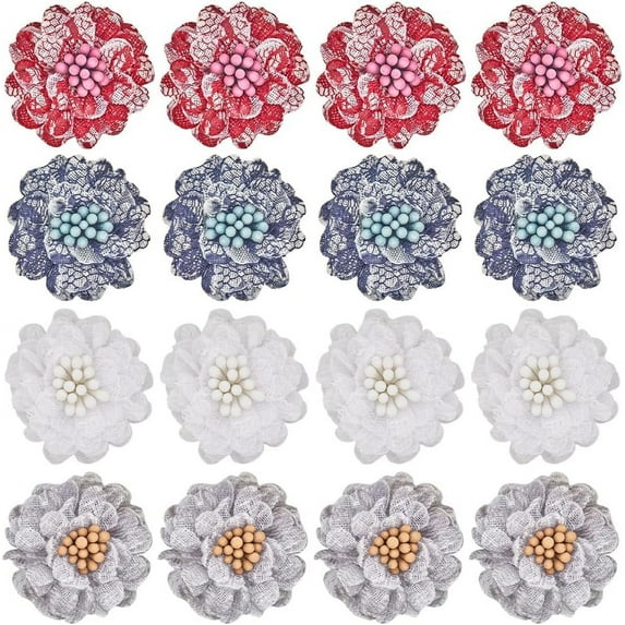 16Pcs 4 Colors Small Cloth Flower 1.1"/2.8cm Floral Sew on Fabric Mini ...