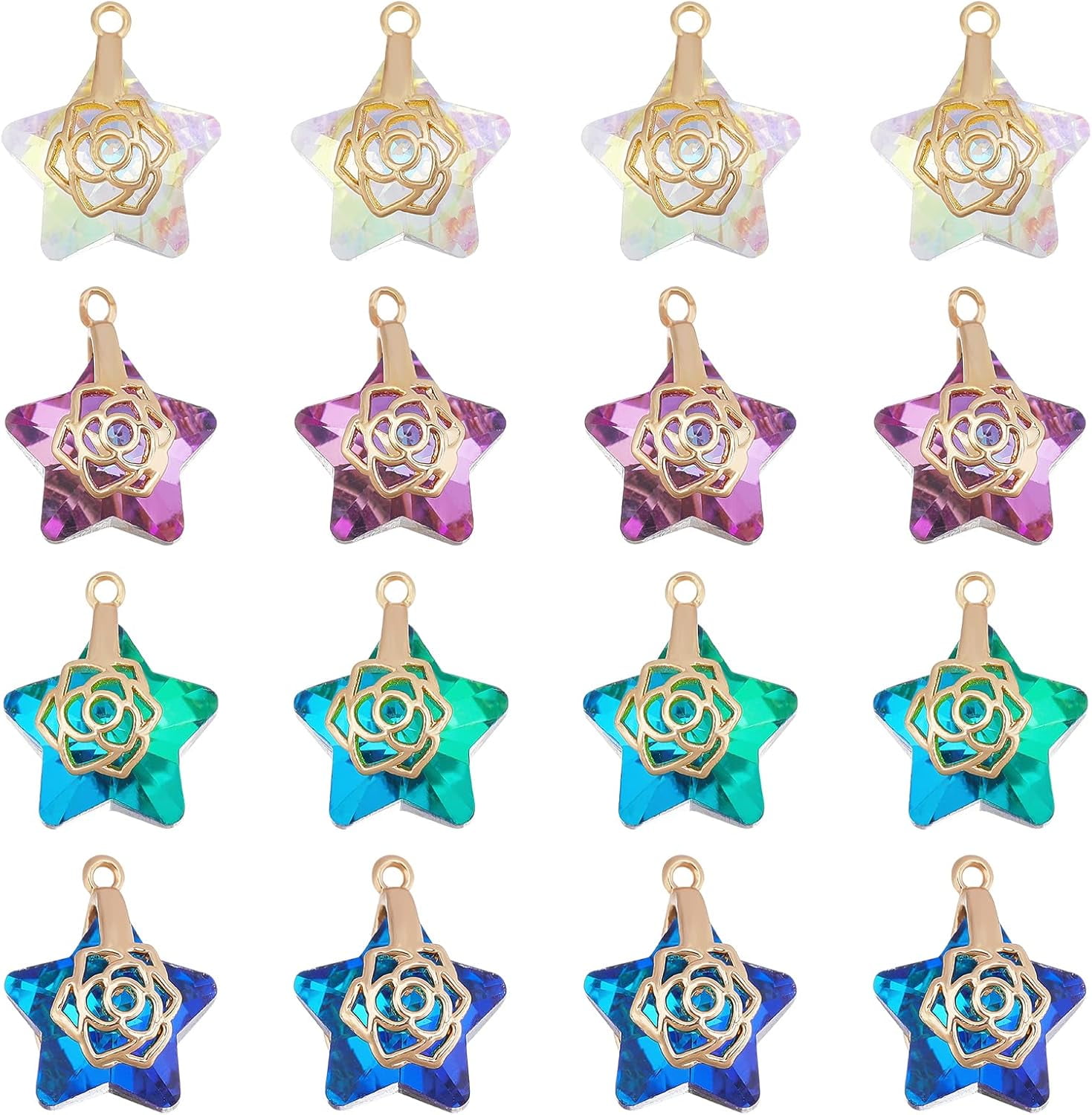 16Pcs 4 Colors Star Faceted Glass Pendants Electroplate Glass Crystal ...