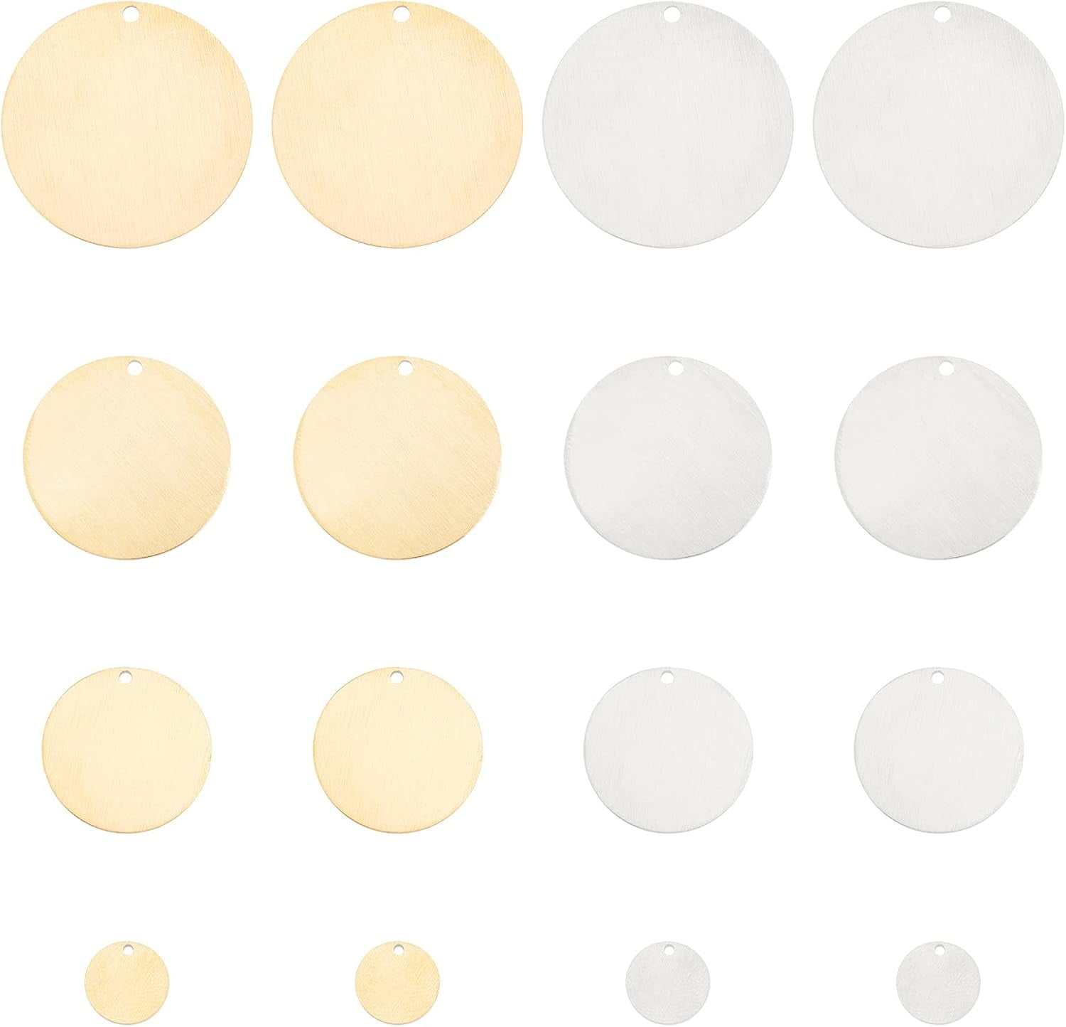 16Pcs 4 Size 2 Colors Stainless Steel Flat Round Pendants Disc Pendants ...