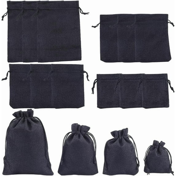 16Pcs 4 Sizes Burlap Gift Bags 3.5/4.7/5.5/6.3Inch Black Polyester ...