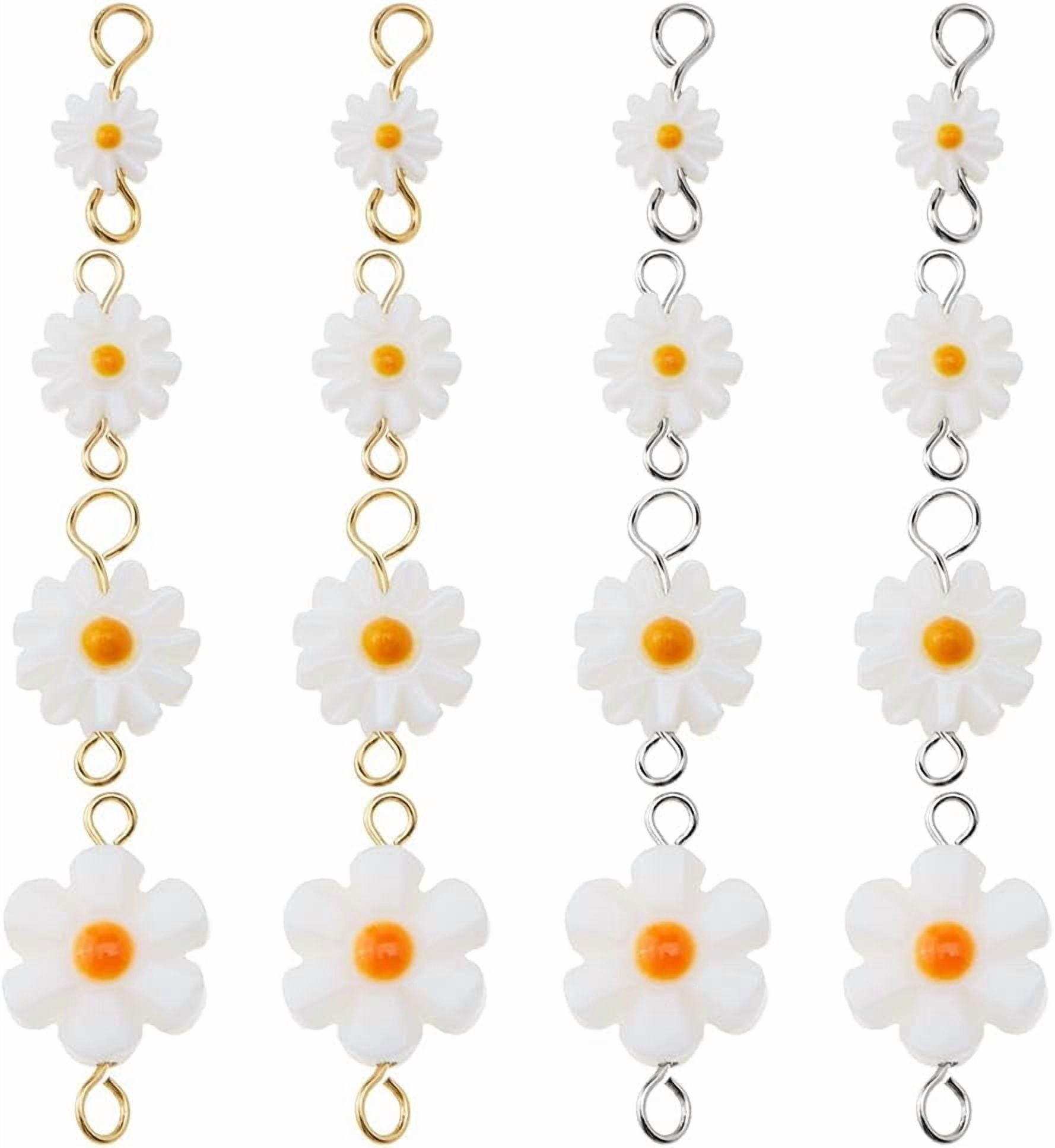 16Pcs 4 Sizes Daisy Flower Connector Charms White Flower Pendant Link ...